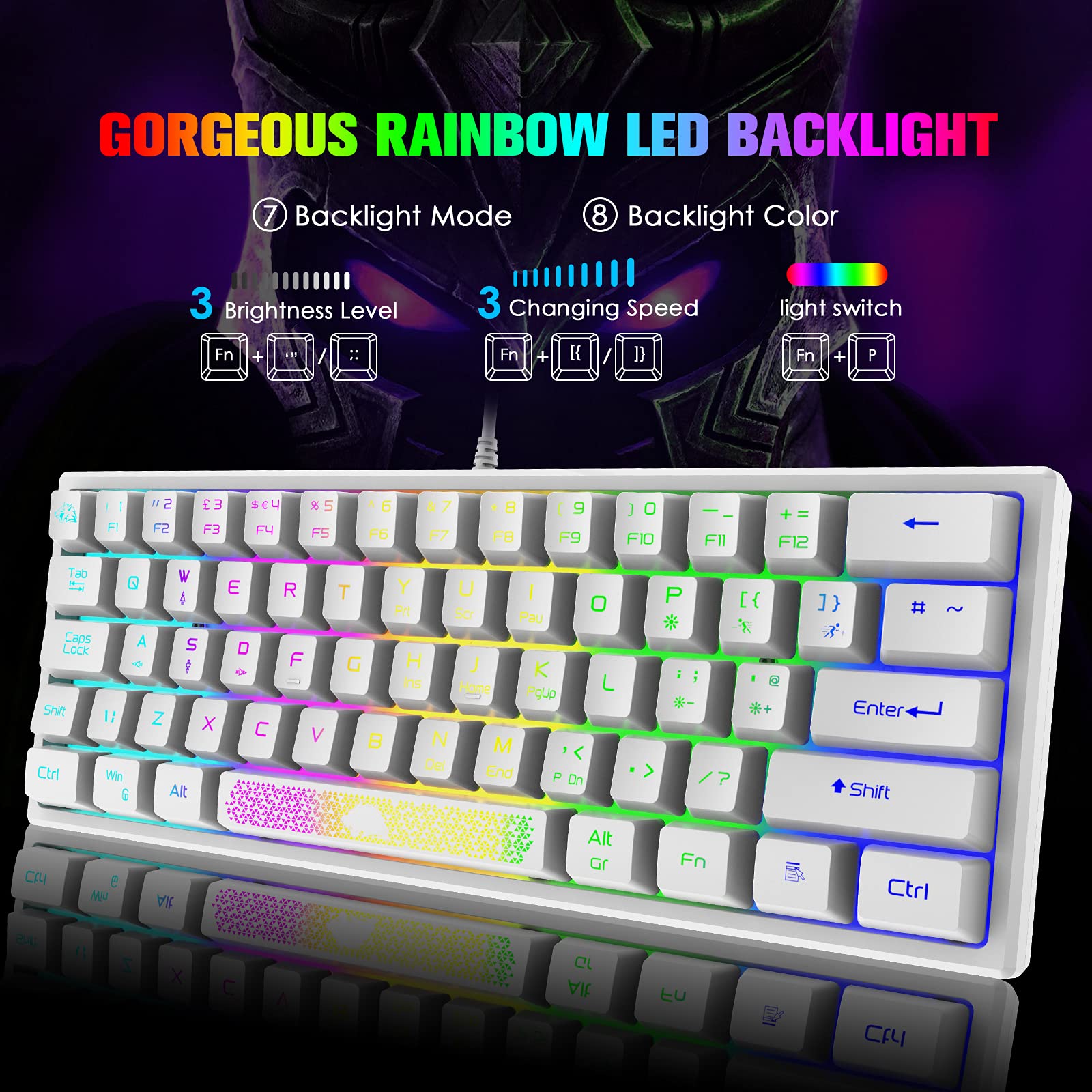 Mua ZIYOU LANG K61 60% Gaming Keyboard Mini Portable with Rainbow RGB Backlit Ergonomic 62Key ...
