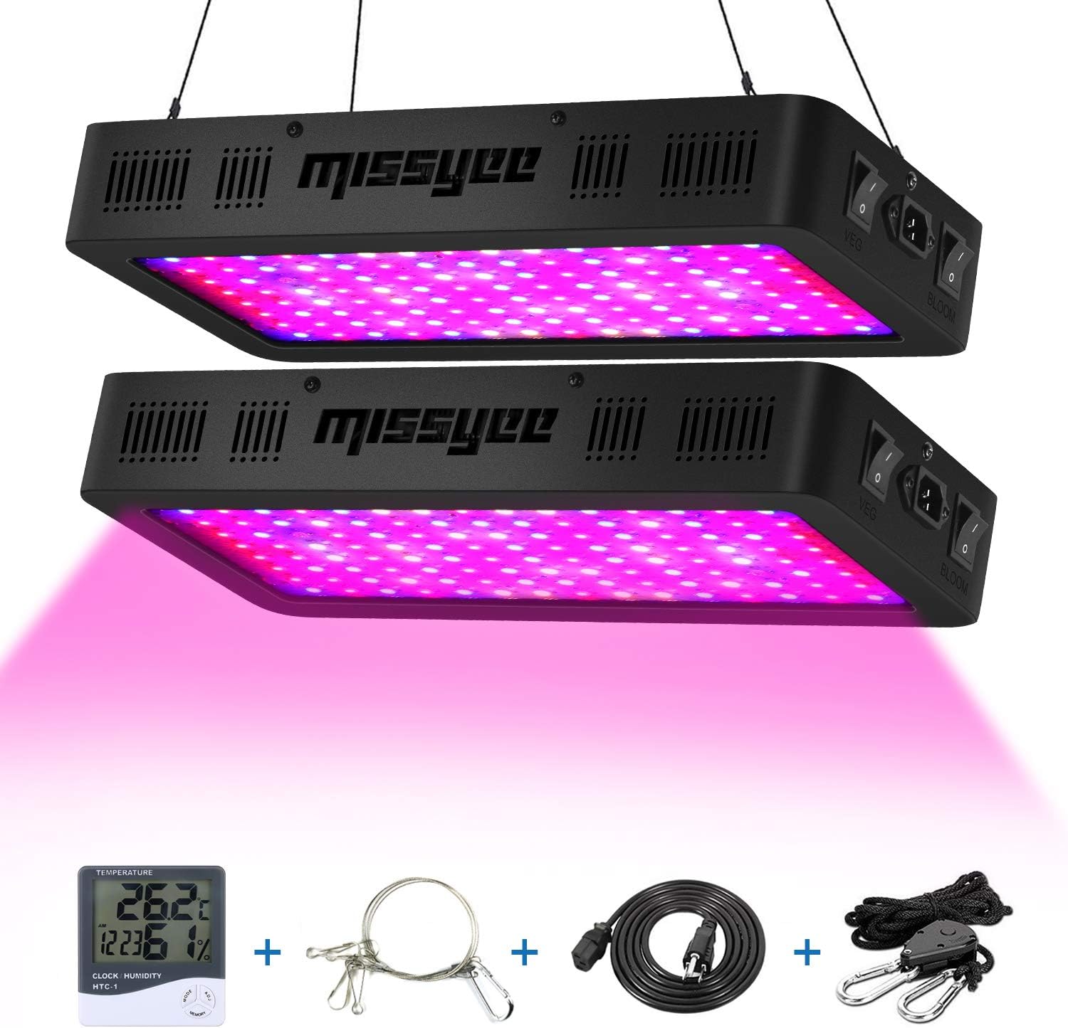 Amazon.com : Missyee 2 Pack 1200W LED Plant Grow Light with Thermometer ...