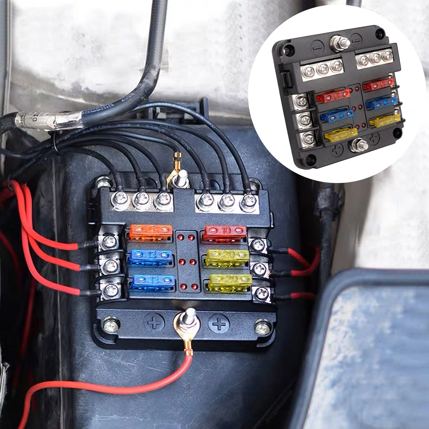 12 Volt Fuse Block Box, Waterproof Boat Fuse Panel With LED Warning ...