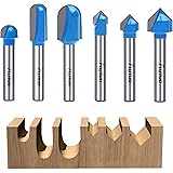 Yakamoz 6Pcs 1/4" Shank Carbide 90 Degree V-Groove and Round Nose ...