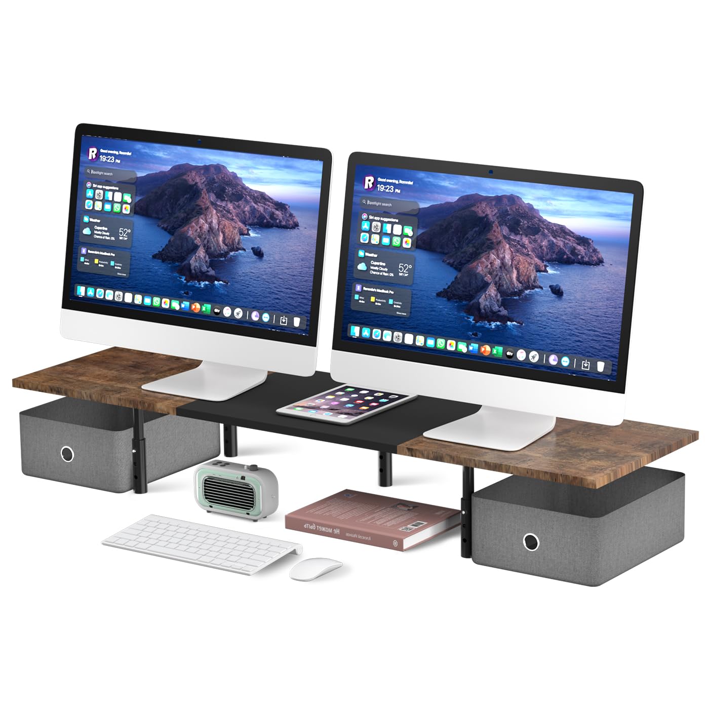 Suptek Dual Monitor Stand Riser with Two Drawers,Monitor Riser for 2 ...