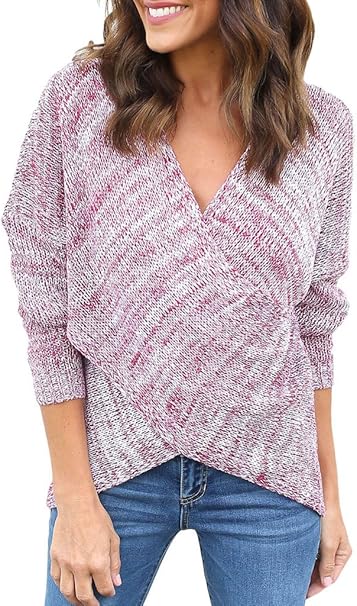 Dearlovers Women's Criss Cross Wrap Front V Neck Long Sleeve Pullover ...