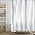 Amazon.com: HALL & PERRY Modern Transitional Chambray Blue Striped Shower Curtain with Tassels ...