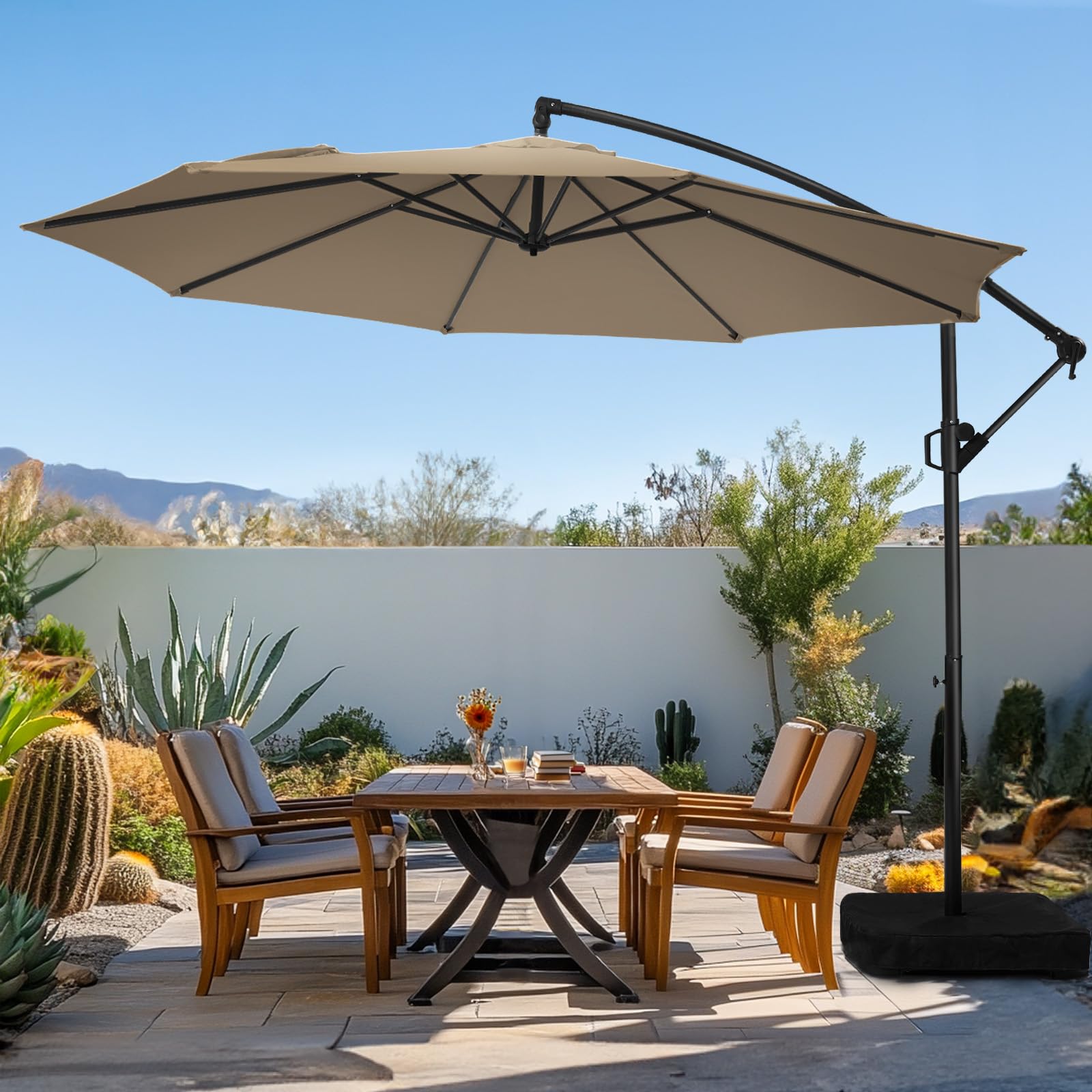 wikiwiki 10ft Patio Umbrella with Base Included, Outdoor Offset ...