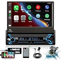 Amazon.com: （Motorized） Single Din Car Stereo Compatible with Apple Carplay & Android Auto 7 ...