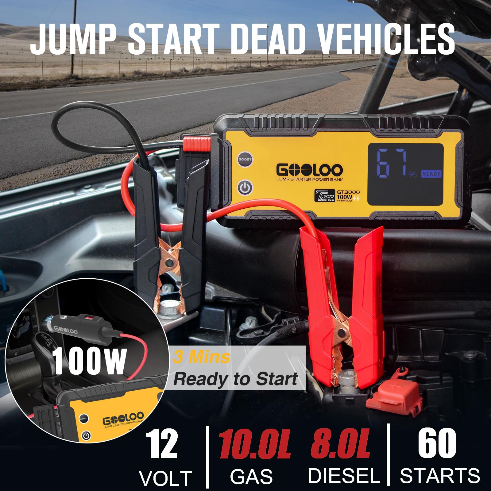 Mua GOOLOO Portable Car Jump Starter 3000A 12V Lithium Jump Starter ...