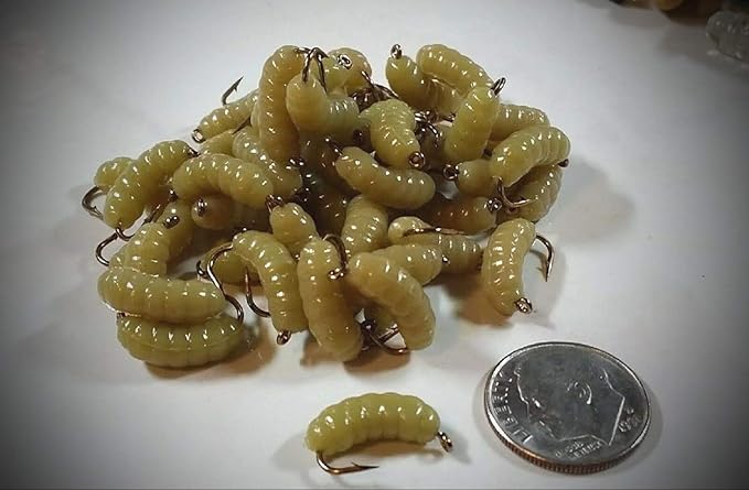Amazon.com : 1 Dozen - Rubber Wax Worm Grub Insect Green Wet Fly ...