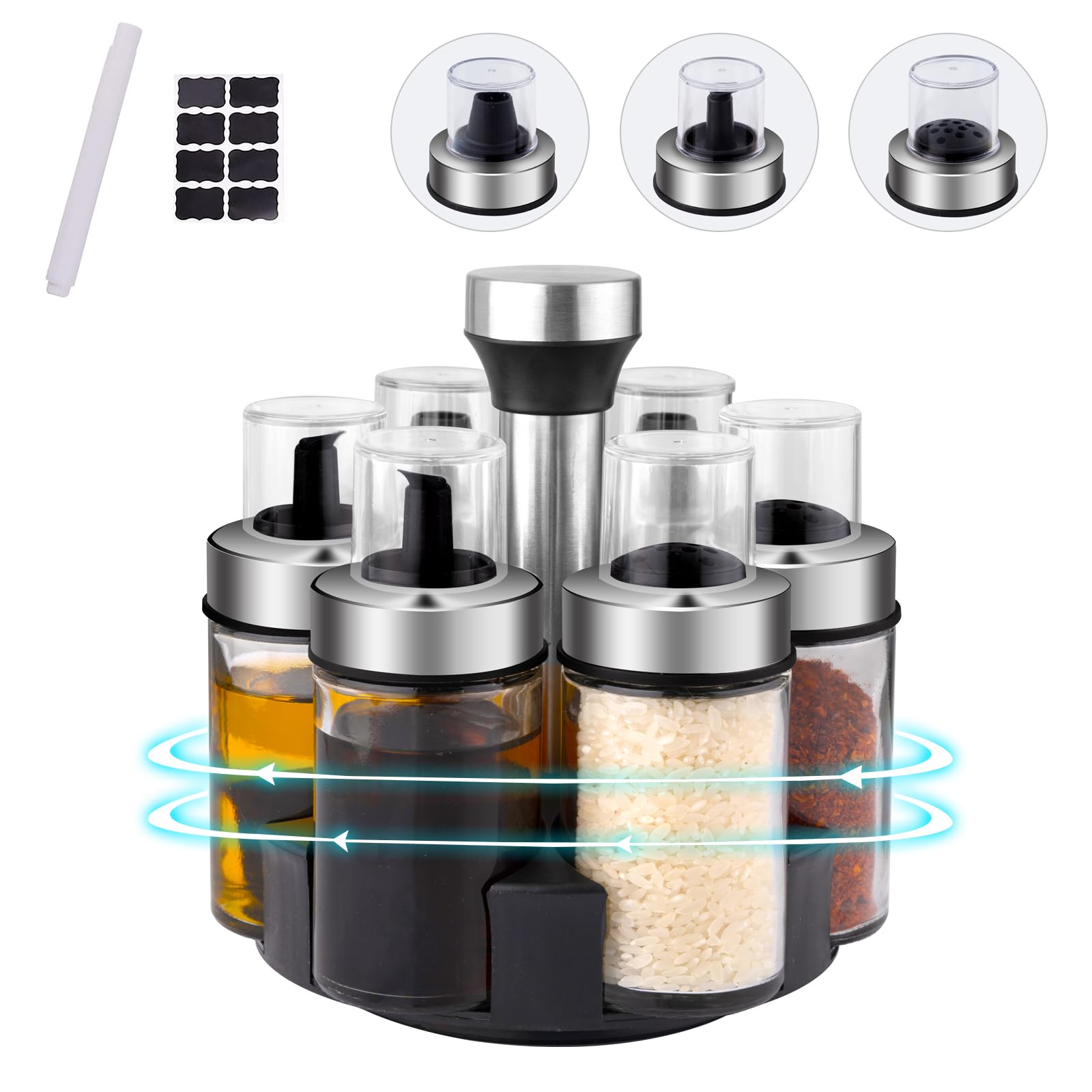 kaimeijia 6 Jars 360° Rotatable Spice Rack Set, Kitchen Tower Organizer ...