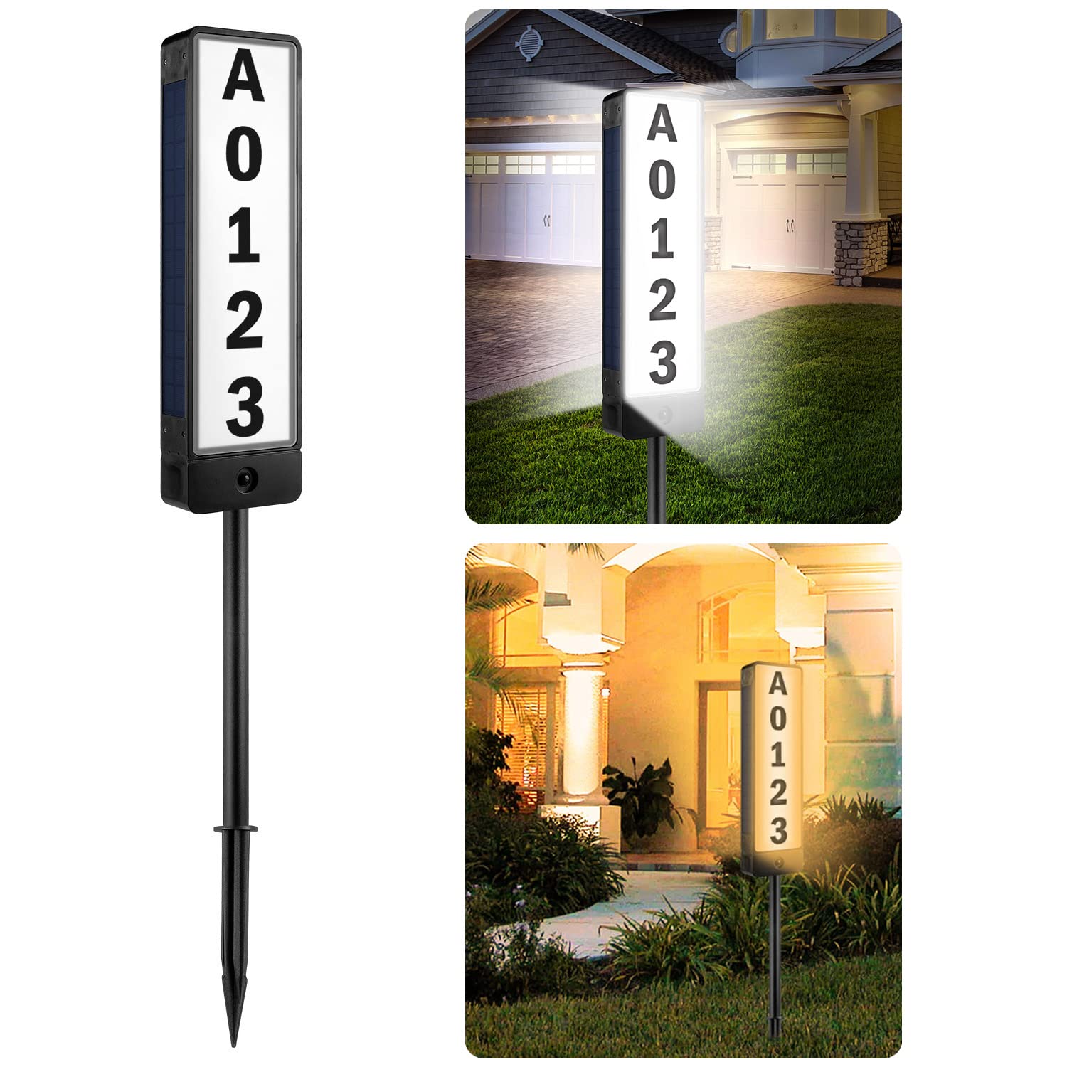 T-SUN Solar Address Sign, Vertical Address Numbers, Illuminated House ...