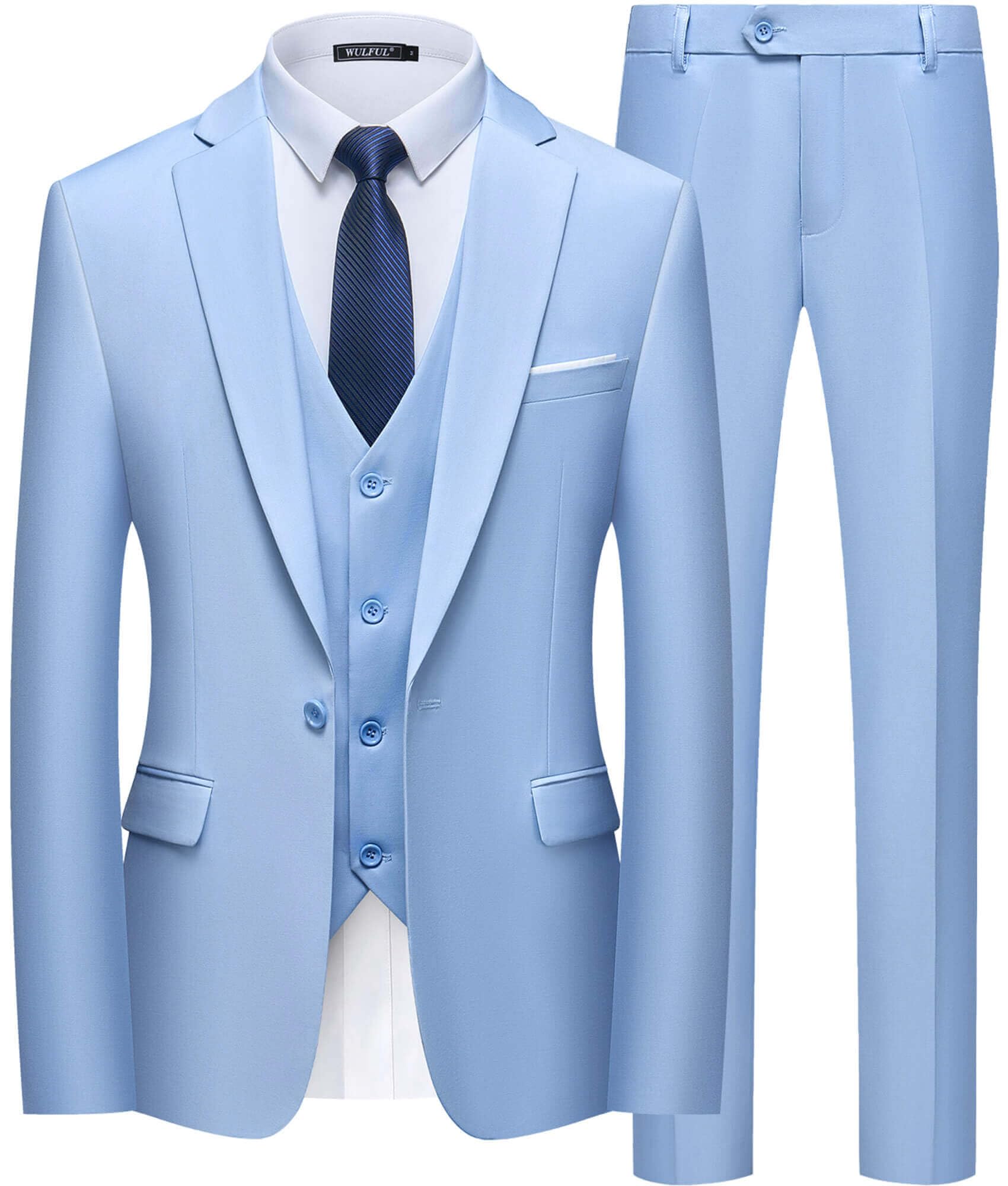 WULFUL Men’s Slim Fit Suit One Button 3-Piece Blazer Dress Business ...