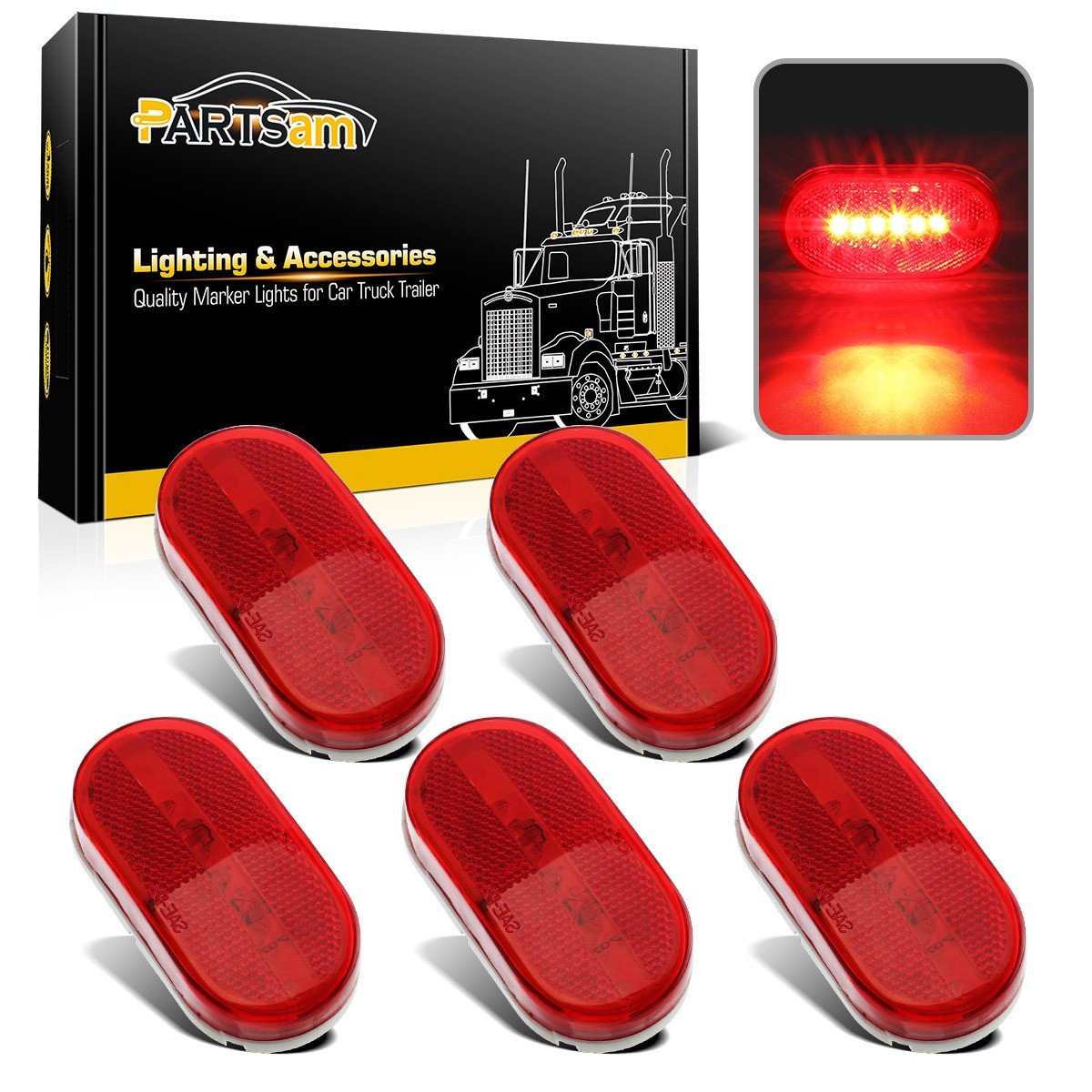 Mua Partsam 5Pcs 12V 4 Inch Oblong Red Side Marker Clearance Lights 6 ...
