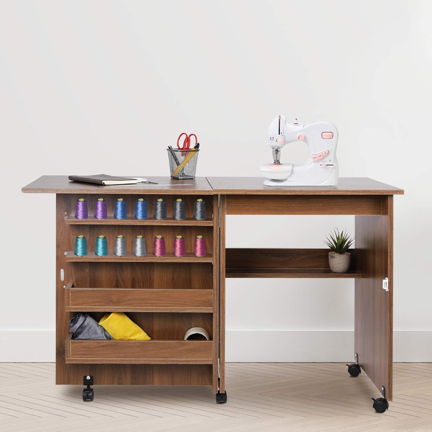 HOMFY Sewing Machine Table Folding Craft Table with Storage Movable ...