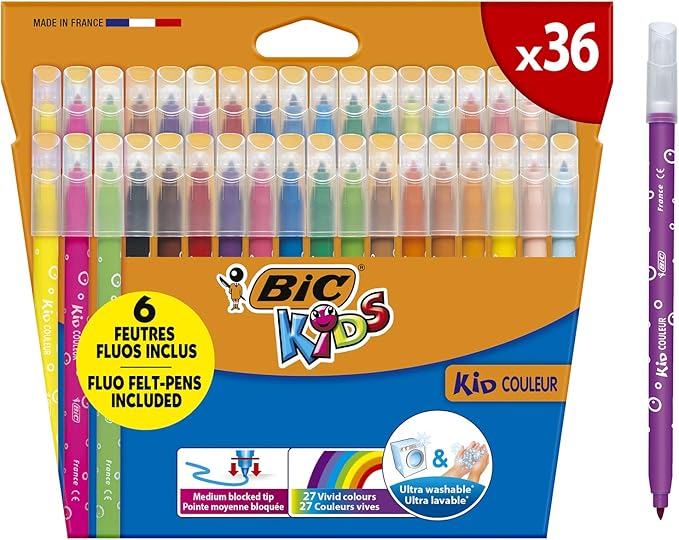 BIC Kids Kid Couleur Feutres de Coloriage à Pointe Moyenne - Couleurs ...