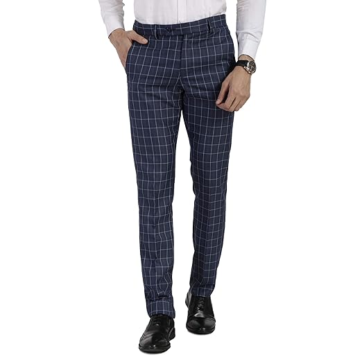 Buy Vandnam Slim Fit Mens Polycotton Blue Checks Formal Trouser Pants ...