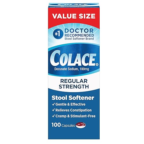 Colace Stool Softener 100 mg, 100 Capsules, Constipation Relief ...