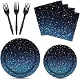 Amazon.com: 96PCS Starry Night Sky Galaxy Party Supplies Tableware Kit ...