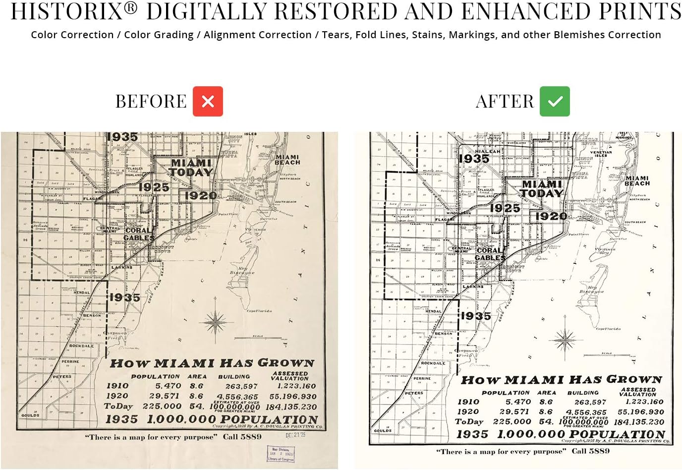 1925 Miami Map Poster - Vintage City of Miami and Environs Wall Art ...