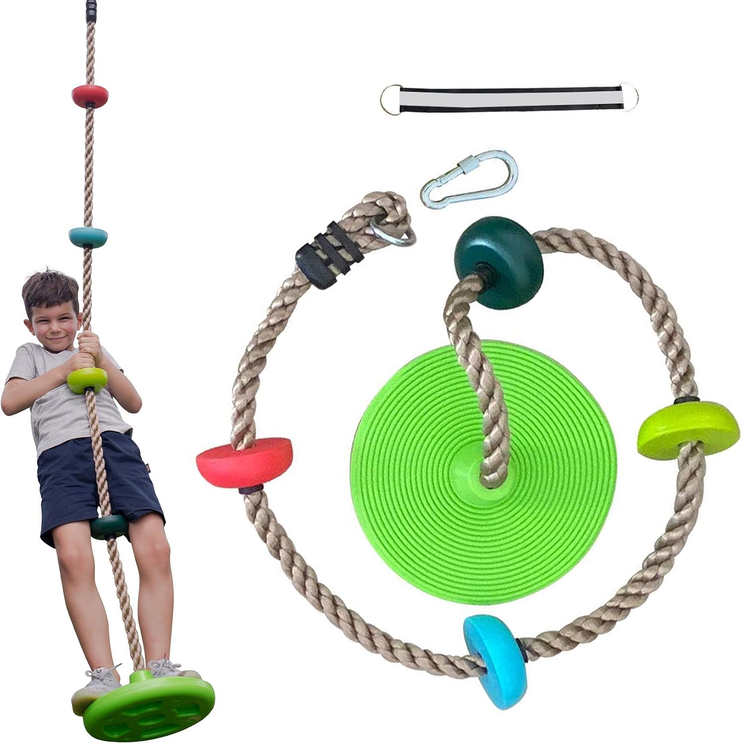 Autofonder Climbing Rope And Disc Swing Seat with Foot Holder Platforms ...