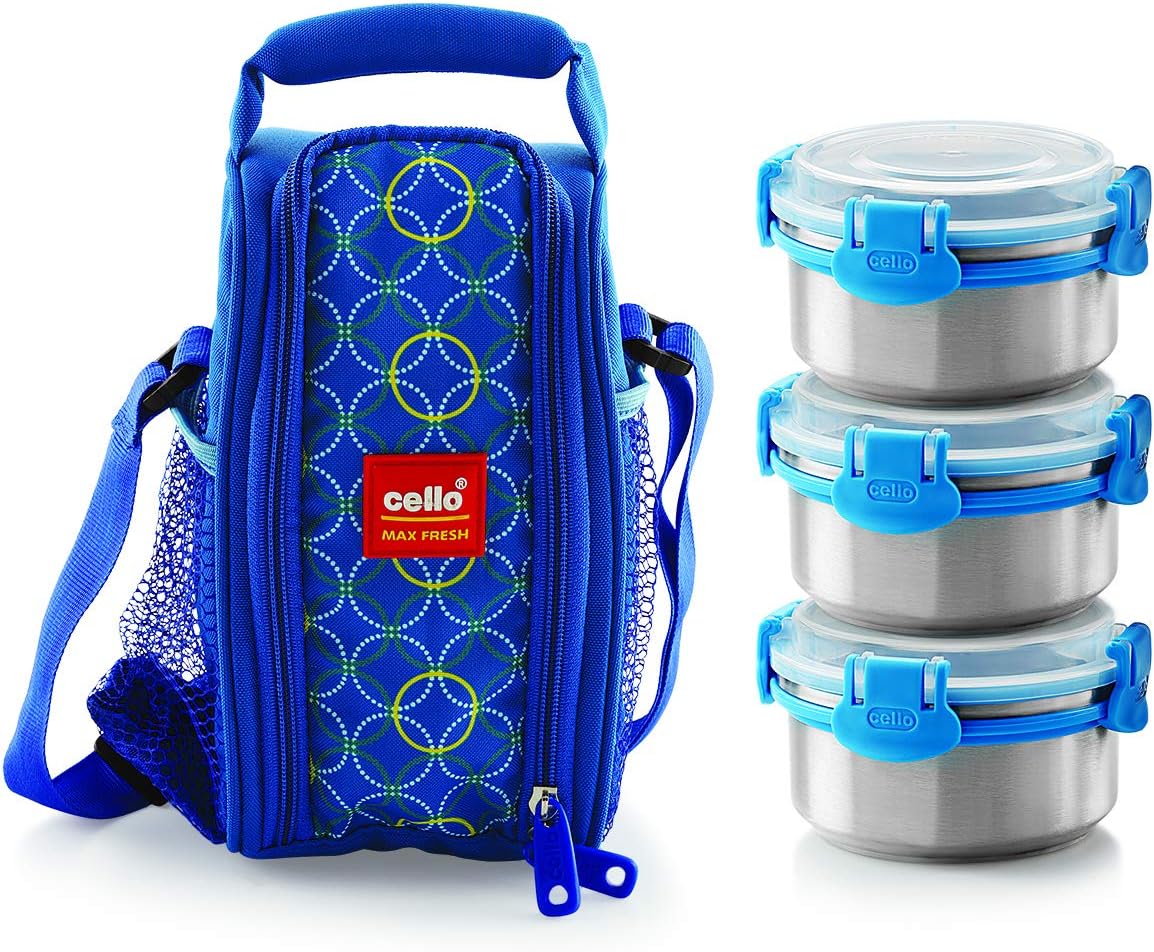 Cello Estella Stainless Steel Lunch Box Set, 300ml, Set of 3, Blue ...