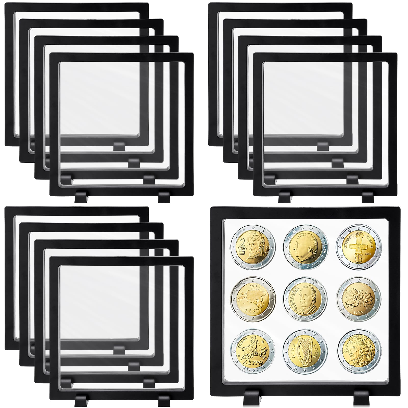 Harloon 12 Pcs 3D Floating Display Case Coins Floating Display Stand ...