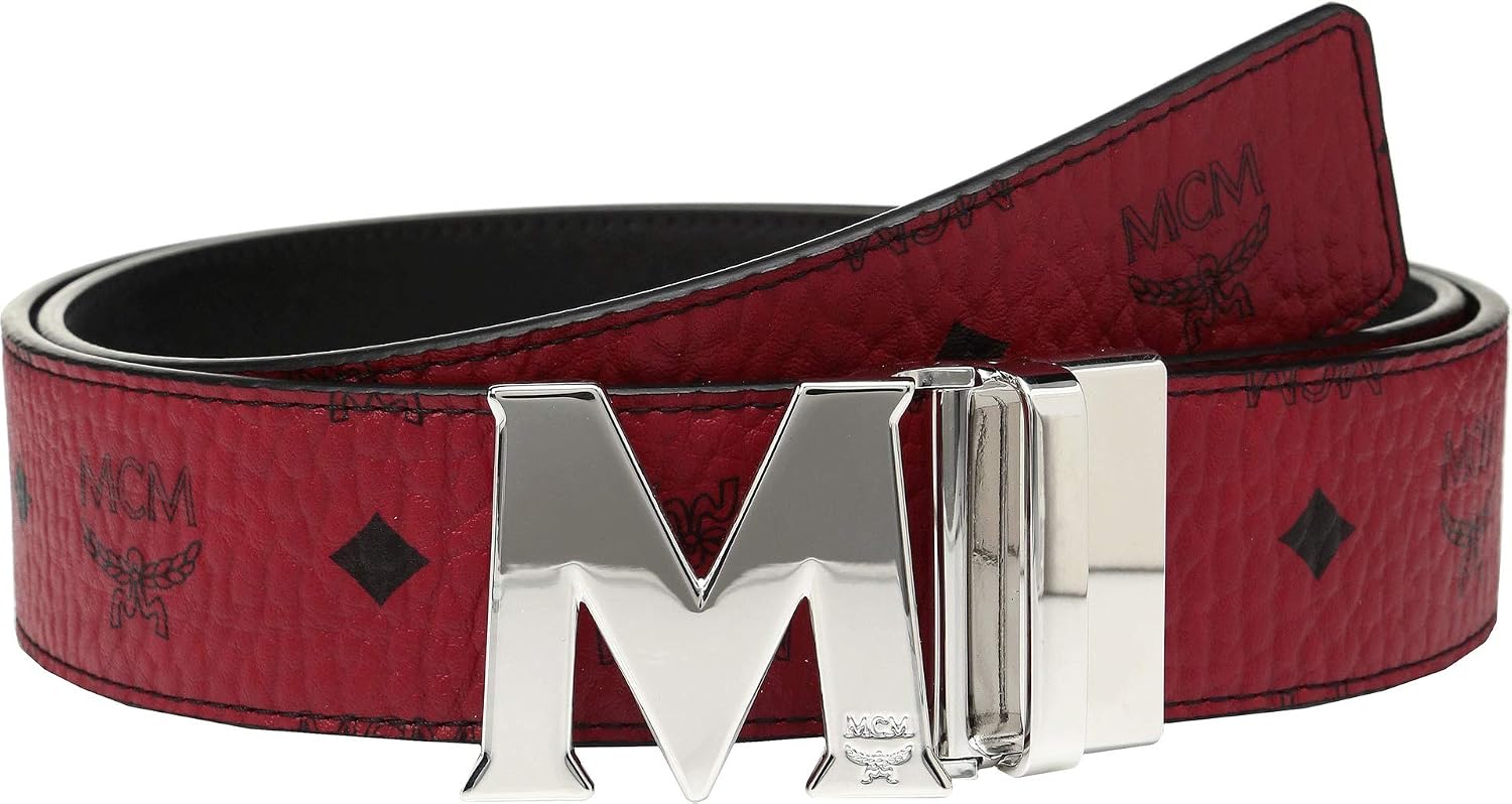 MCM Claus Reversible Silver Buckle Belt Ruby Red One Size at Amazon Men ...
