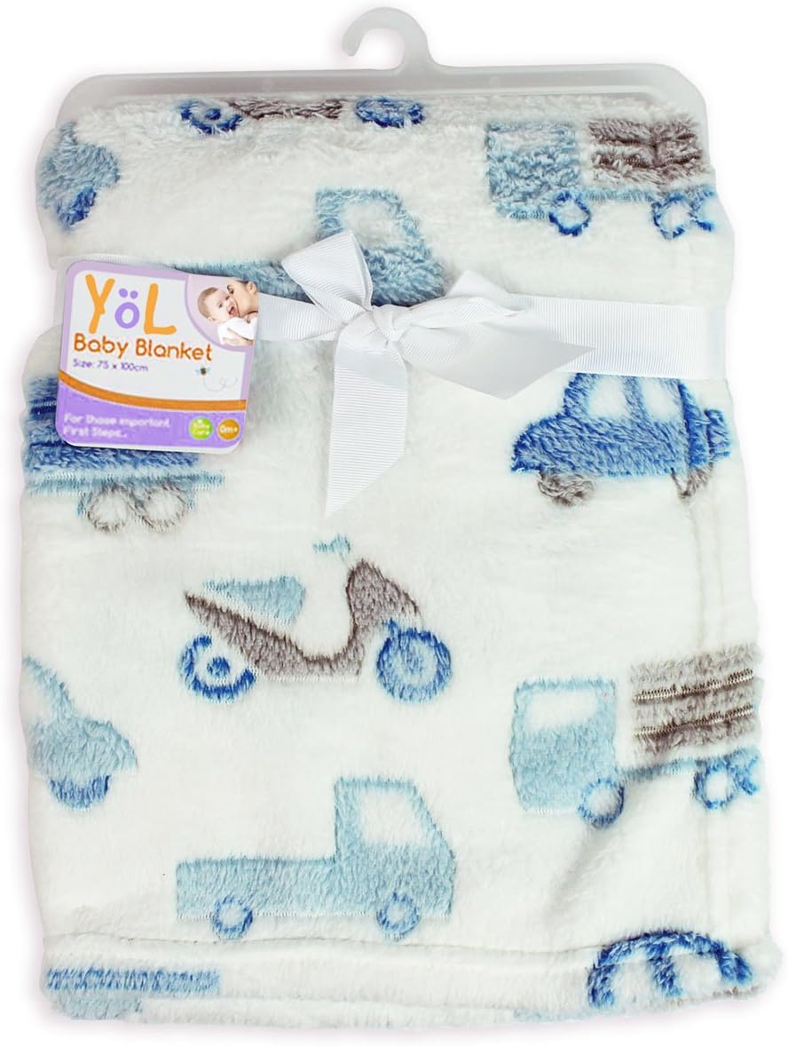 “First Steps” Luxury Soft Fleece Baby Blanket in Cute Blue Car Design ...