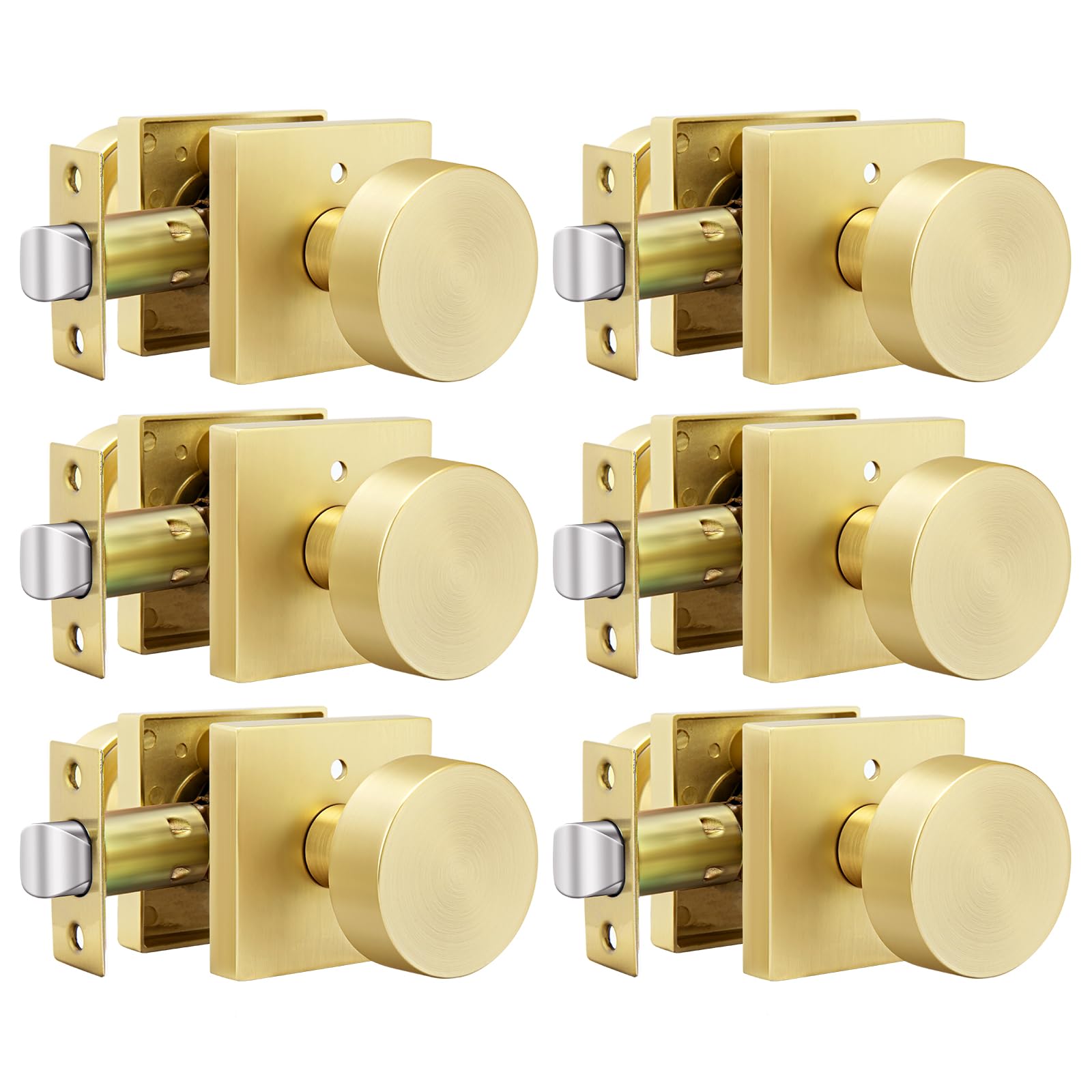 goldenwarm Gold Door Knobs Interior, Zinc Alloy Square Ball Brushed Gold Privacy Door Knobs for ...