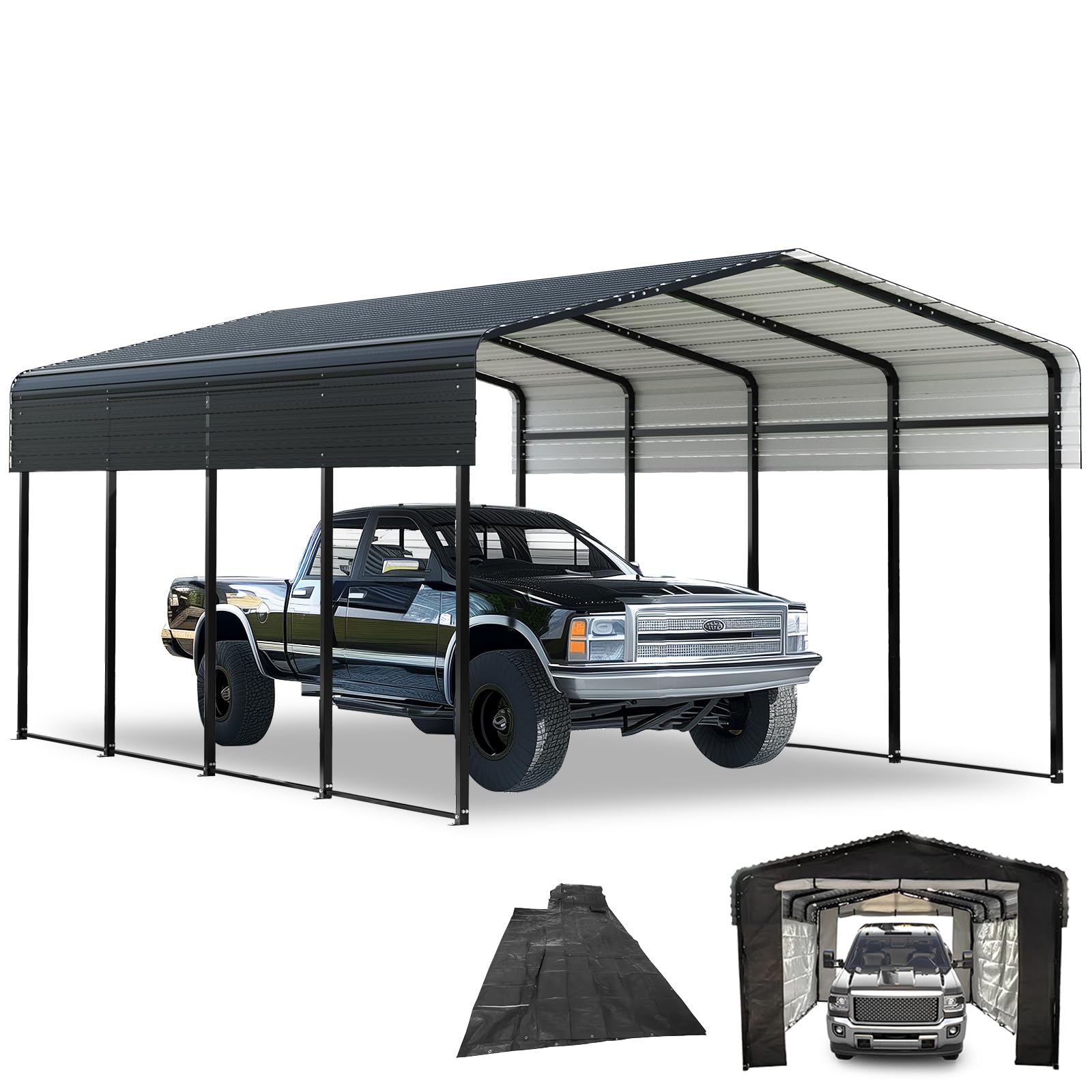 Teekyooly 13X20 FT Metal Carport, Outdoor Car Shelter with Galvanized ...