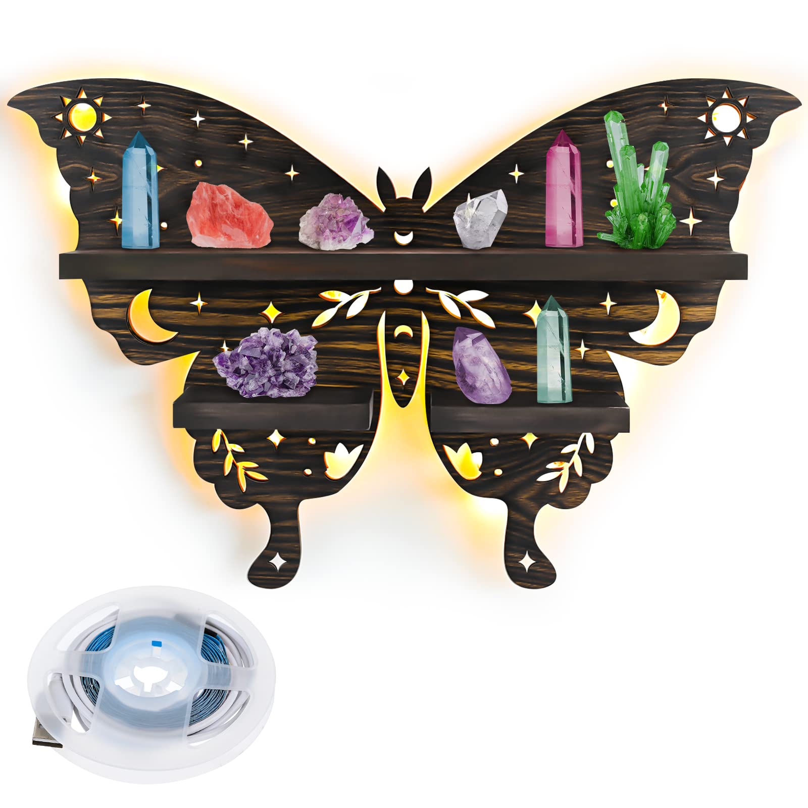 VAIPI Crystal Shelf Display Vintage Crystal Wall Shelf Wooden Floating ...