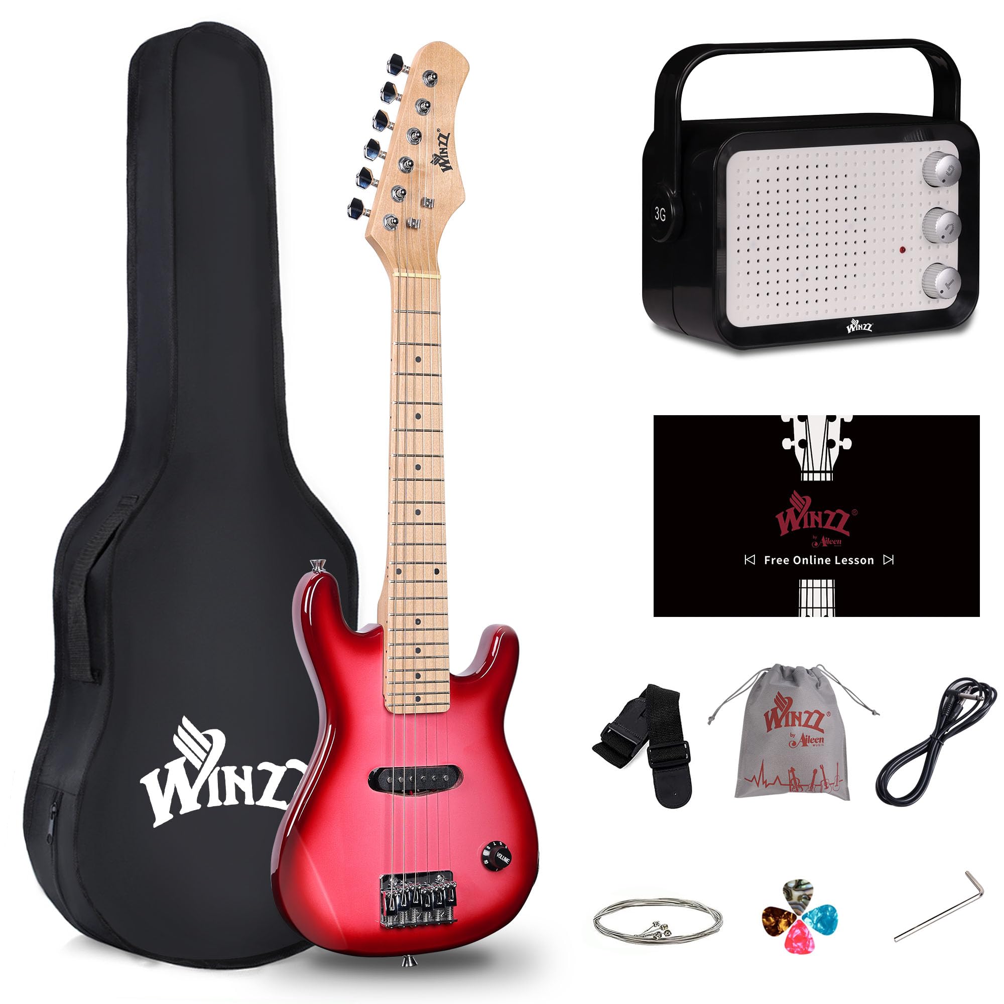 WINZZ 30 Inch Kids Electric Guitar Kit, Beginner Mini Electric Guitar ...