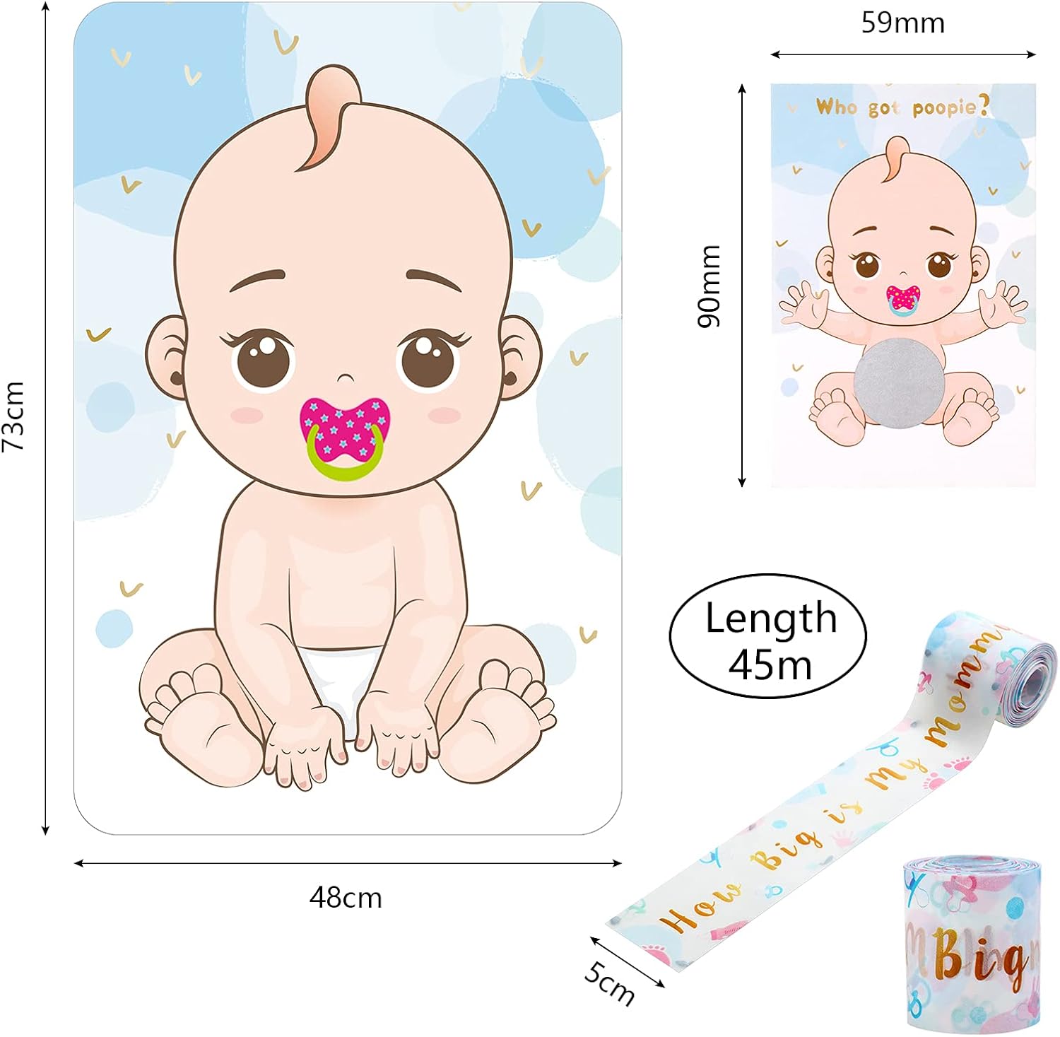 65 Pieces Baby Shower Party Games Set Includes Pin the Pacifiers on the ...
