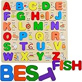 Amazon.com: Humerry Wooden Alphabet Puzzle for Toddlers, Chunky ABC ...