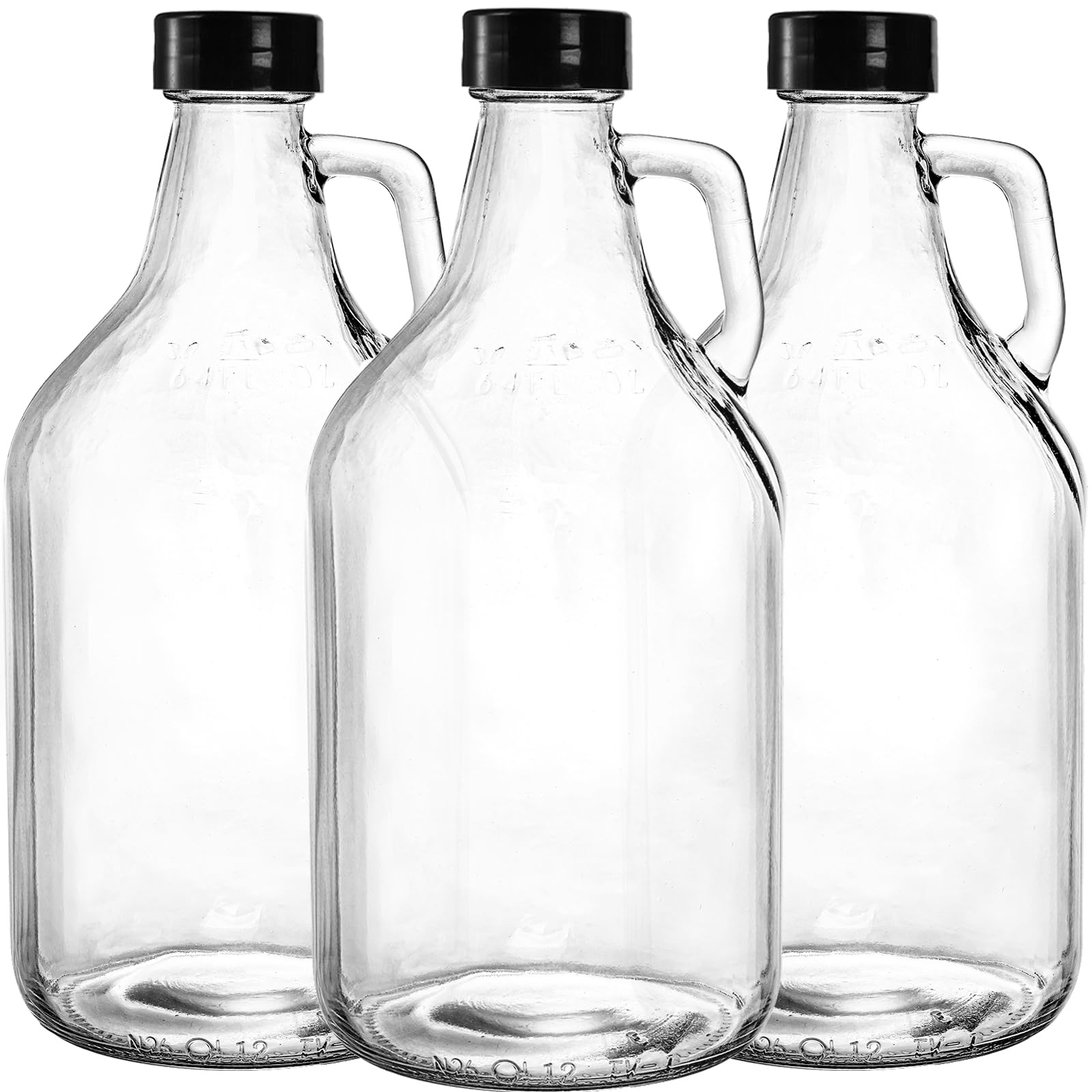 ZEAYEA 3 Pack Glass Growlers, 64 oz Clear Glass Jug, Half Gallon Jugs ...