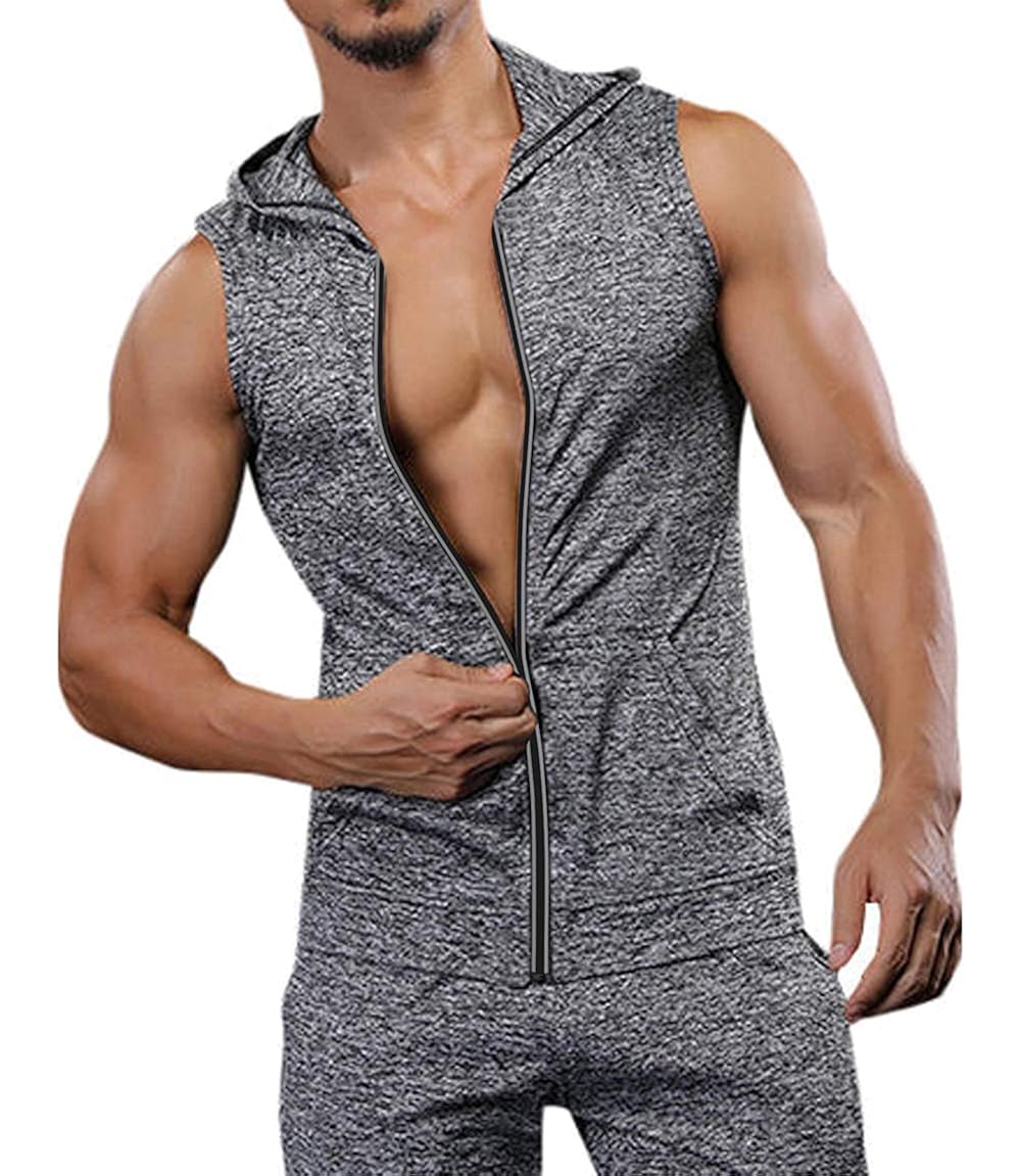 COOFANDY Men's Zip Up Workout Tank Tops Hooded Bodybuilding Fitness ...