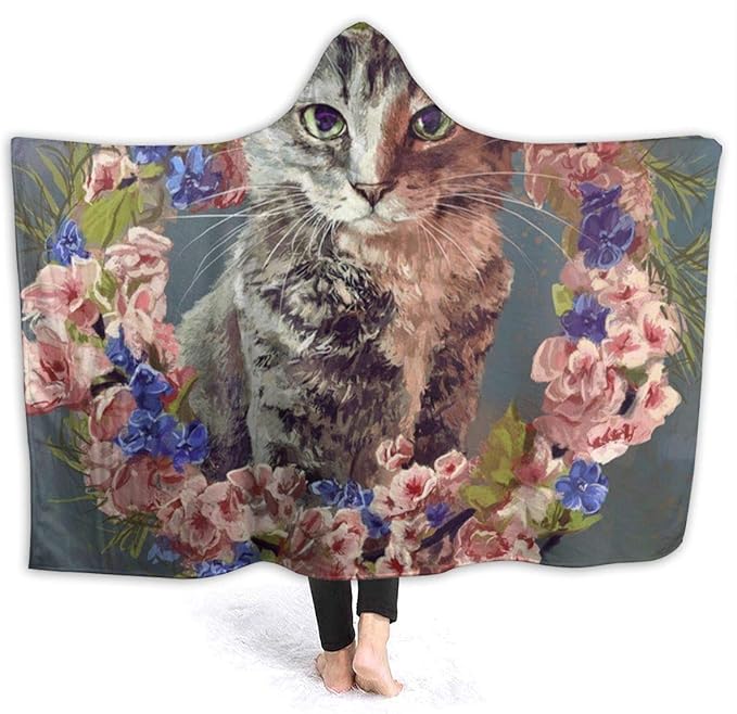 Hooded Wearable Fleece Throw Blanket Bowser Flower Cat Garland Blankets ...