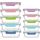 [10-Pack] Glass Food Storage Containers (A Set of Five Colors), Meal ...