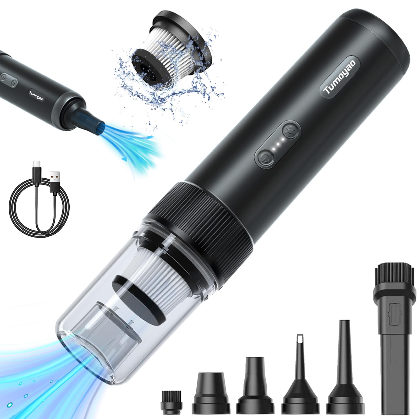 Tumoyao Portable Car Vacuum, 4 in 1 Cordless Handheld Vacuum Cleaner ...