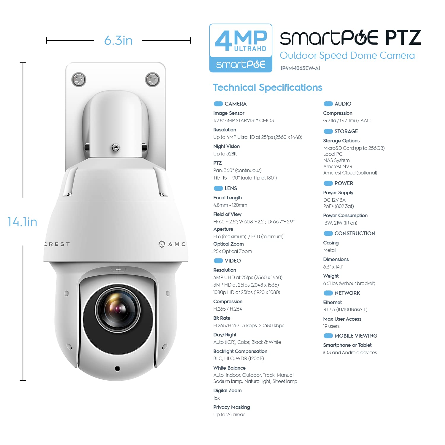 Mua 4MP AI PTZ POE IP Camera Pan Tilt Zoom (Optical 25x Motorized Zoom ...