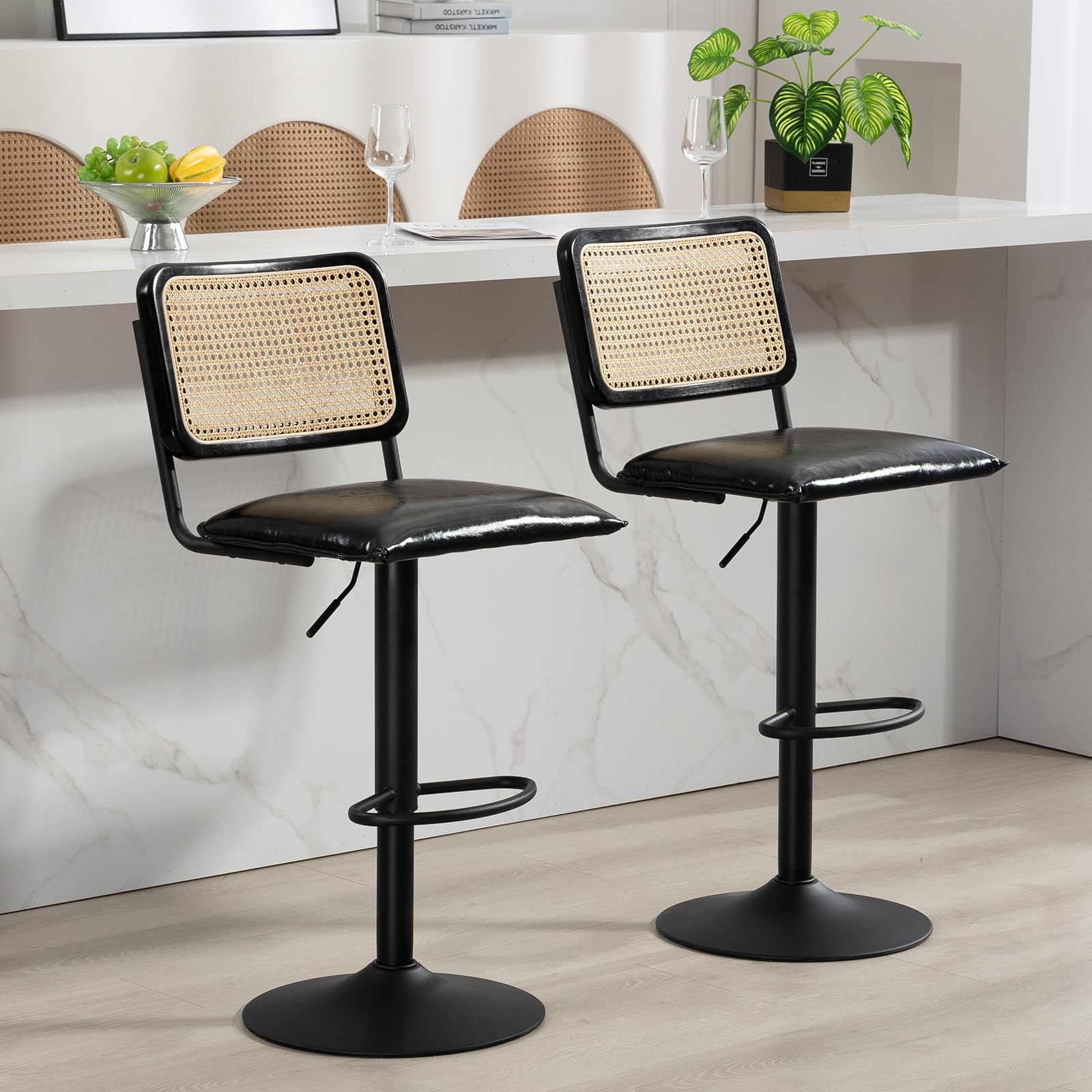 Finnhomy Modern Rattan Bar Stools Set of 2 - Natural Woven Design ...
