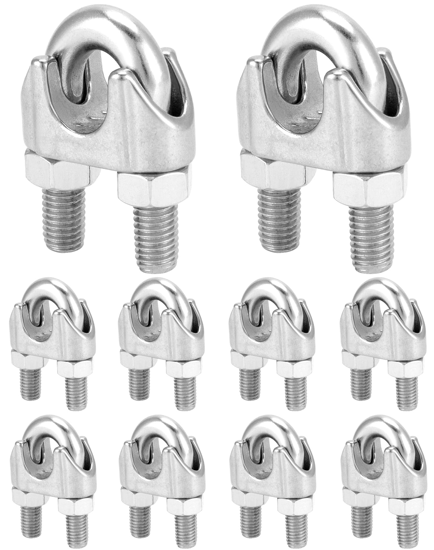 QWORK 5/8" Wire Rope Clamp Clip M16, 10 Pack Large U Bolt Saddle Guy ...