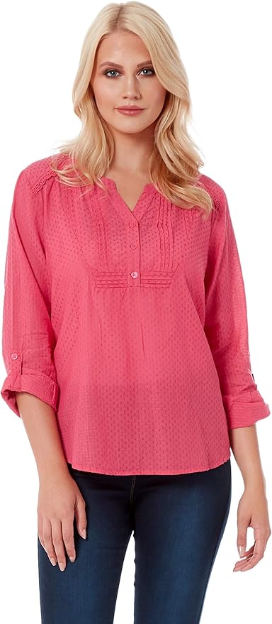 Roman Originals Women Roll Sleeve Cotton Top - Ladies Casual ...