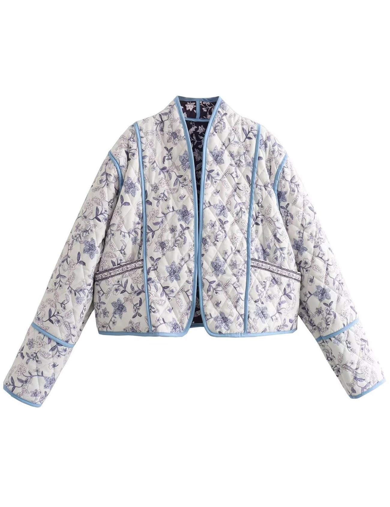 Arssm Women Floral Quilted Puffer Jacket Cropped Lightweight Patchwork ...