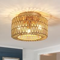 3-Light Antique Gold Woven Flush Mount Ceiling Light Fixture Coastal ...