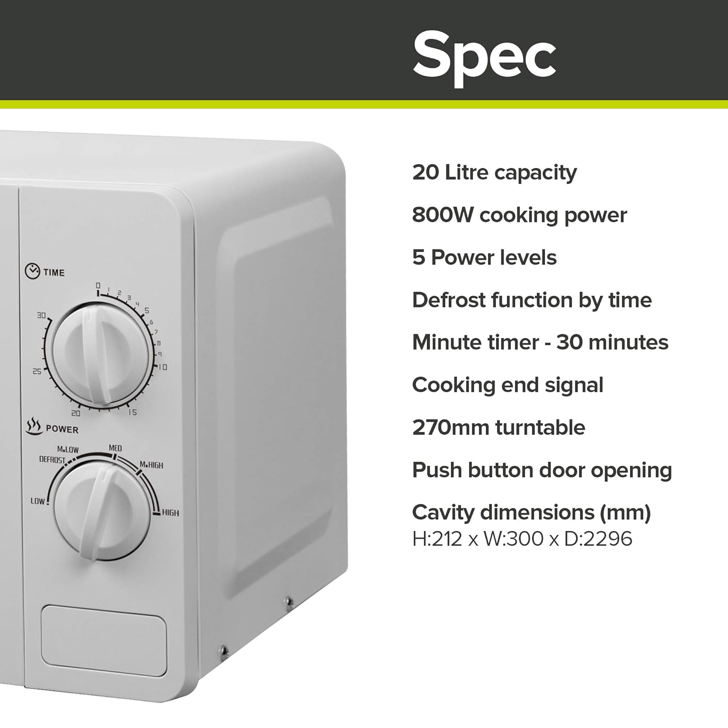 30 Minute Timer Prodex PX2080W Solo Manual Microwave 800 W 20 Litre ...
