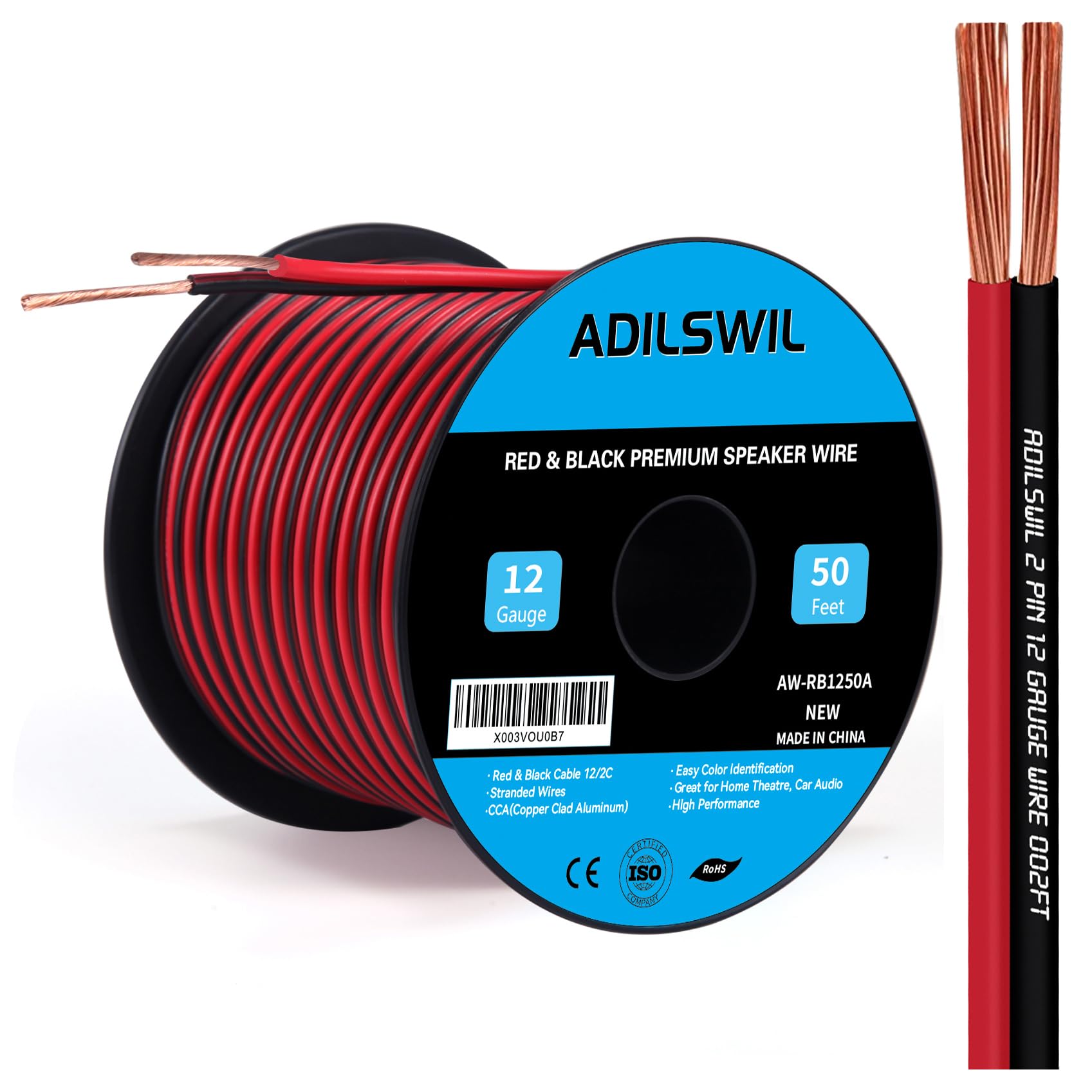 Mua 12AWG 50FT Speaker Wire, 2 Conductors Electrical Red Black Cable ...