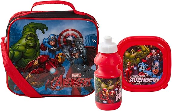 Marvel Avengers 3 Piece Lunch Set Lunch Bag + Sandwich Box + Sports ...
