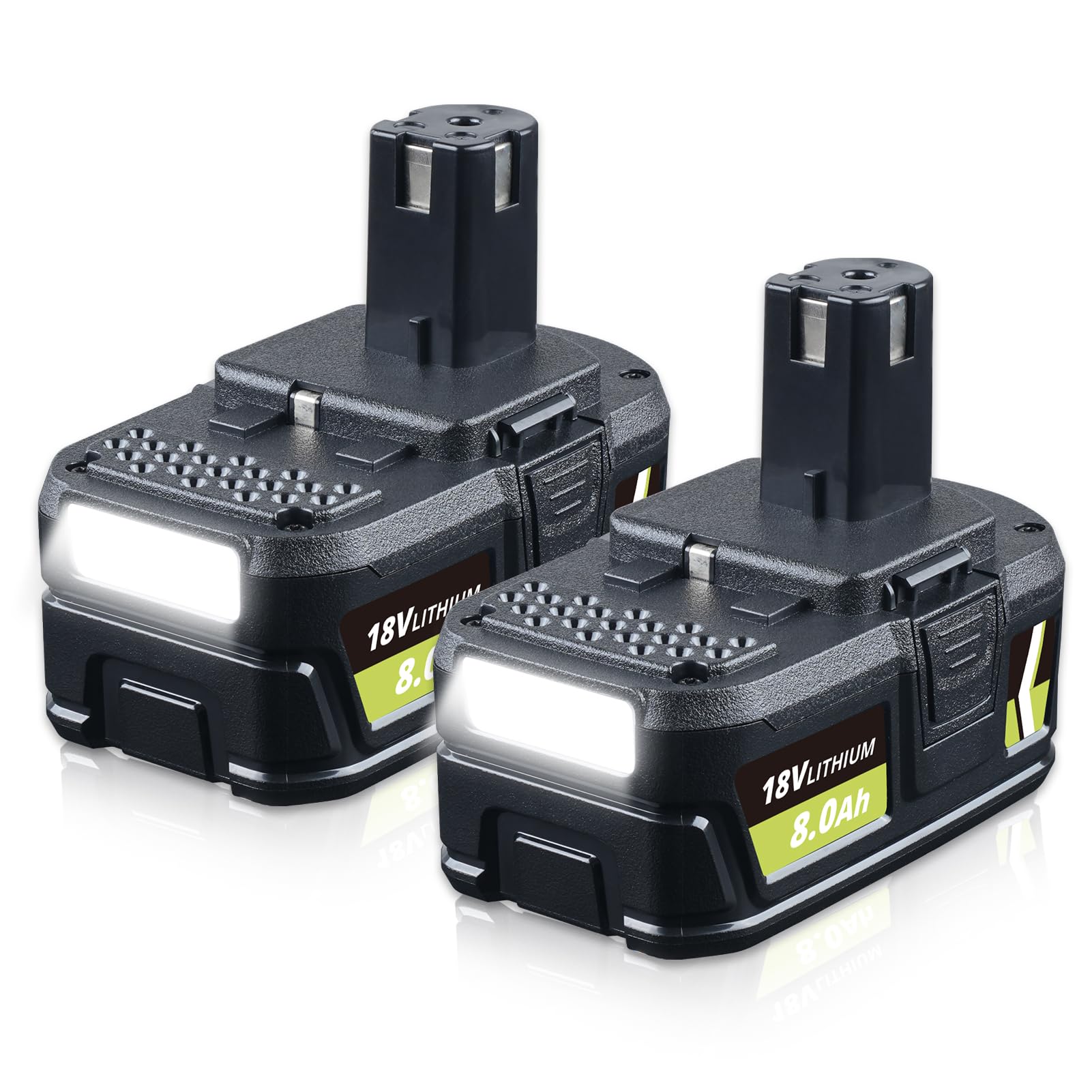 Masione Upgraded 2P 8.0Ah Lithium-ion Replacement for Ryobi 18V Battery ...