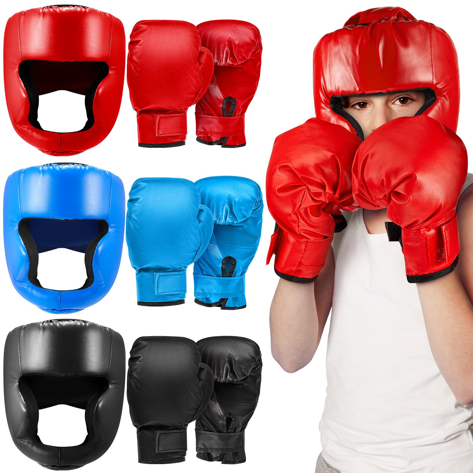 Kanayu 3 Pieces Boxing Headgear and 3 Pairs Boxing Gloves Set ...