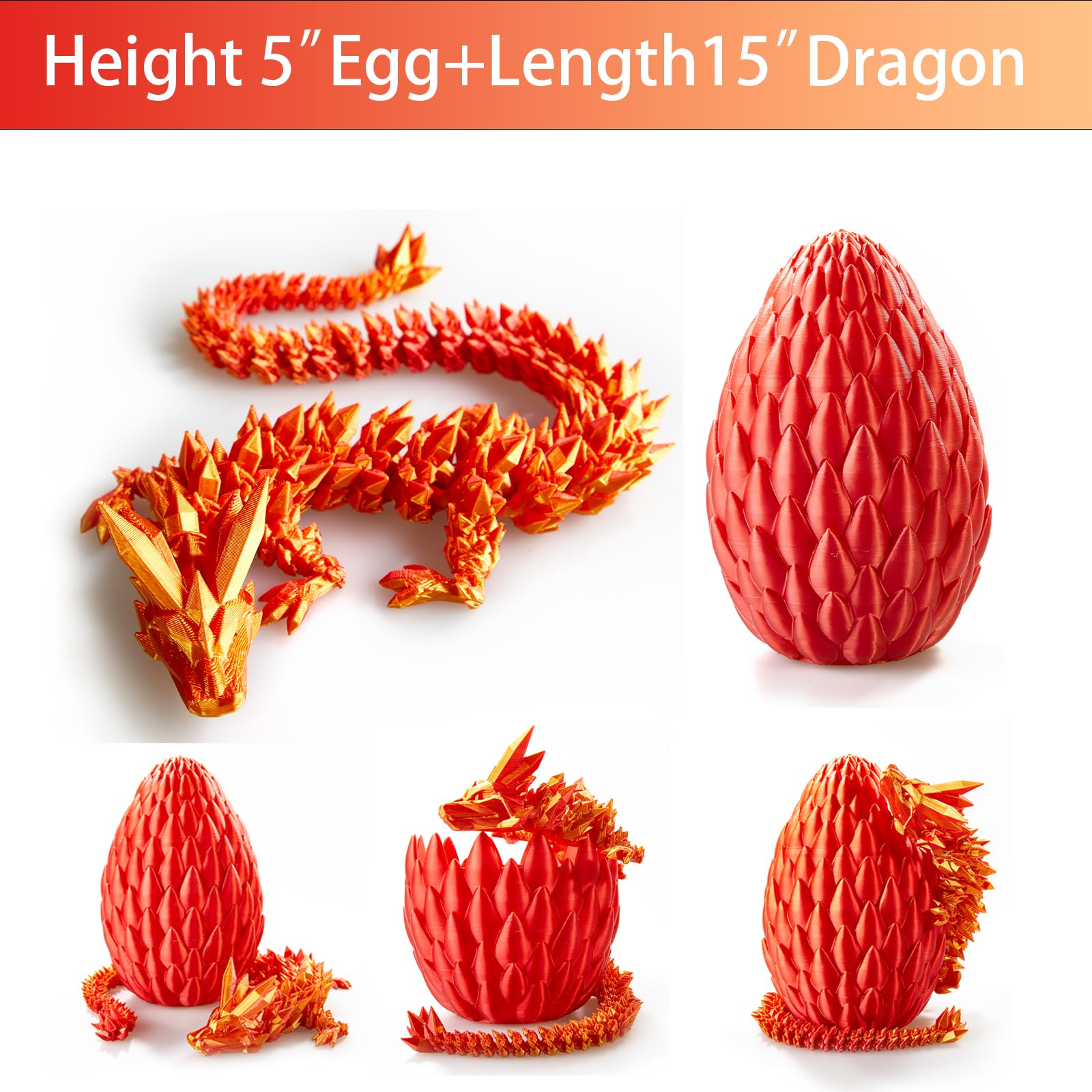 LEWELLRY 15 Inches Dragon With Egg, Red Dragon Toy,Articulated Crystal ...