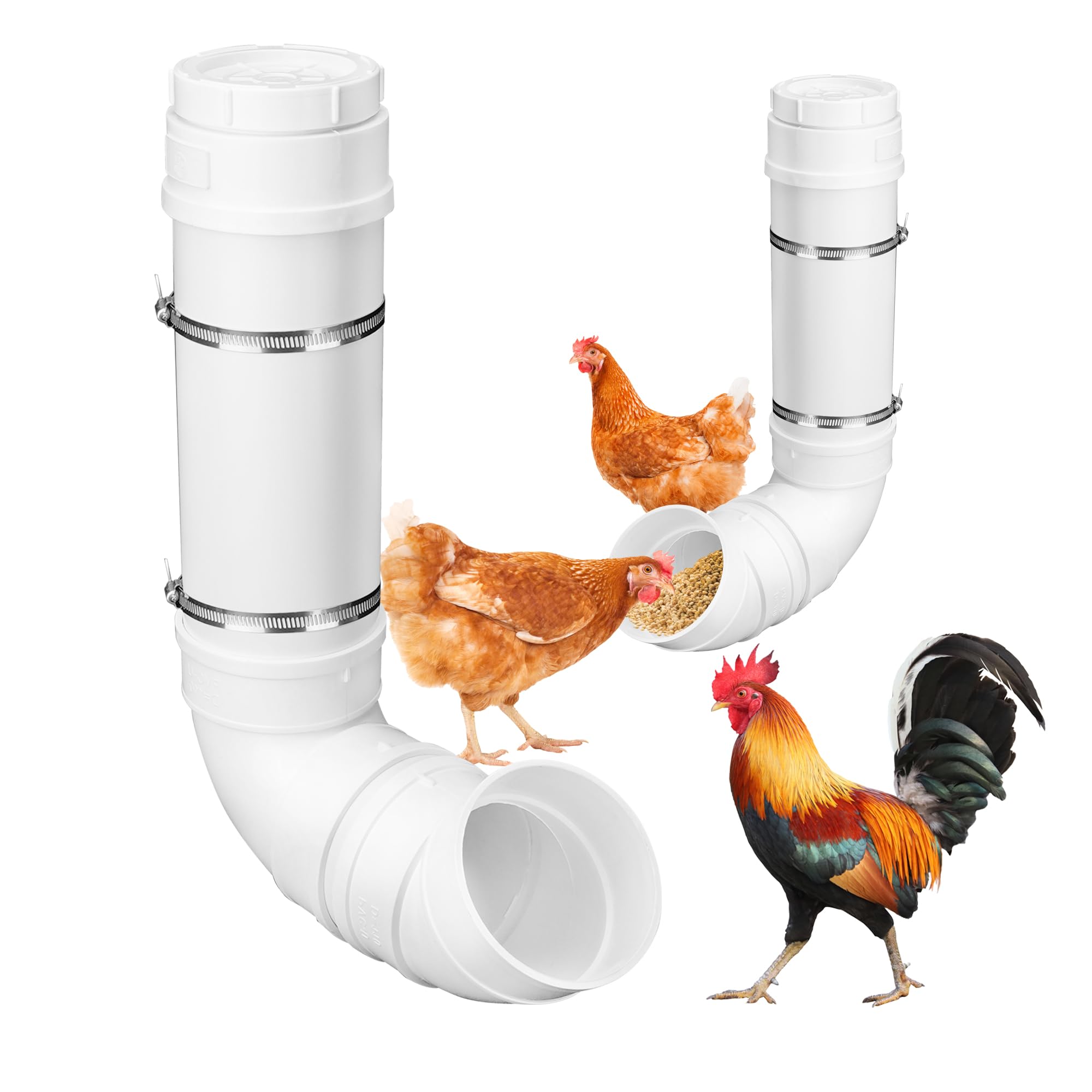 UCandy Automatic Chicken Feeder, 6 Pounds Capacity Heavy-Duty PVC Pipe ...